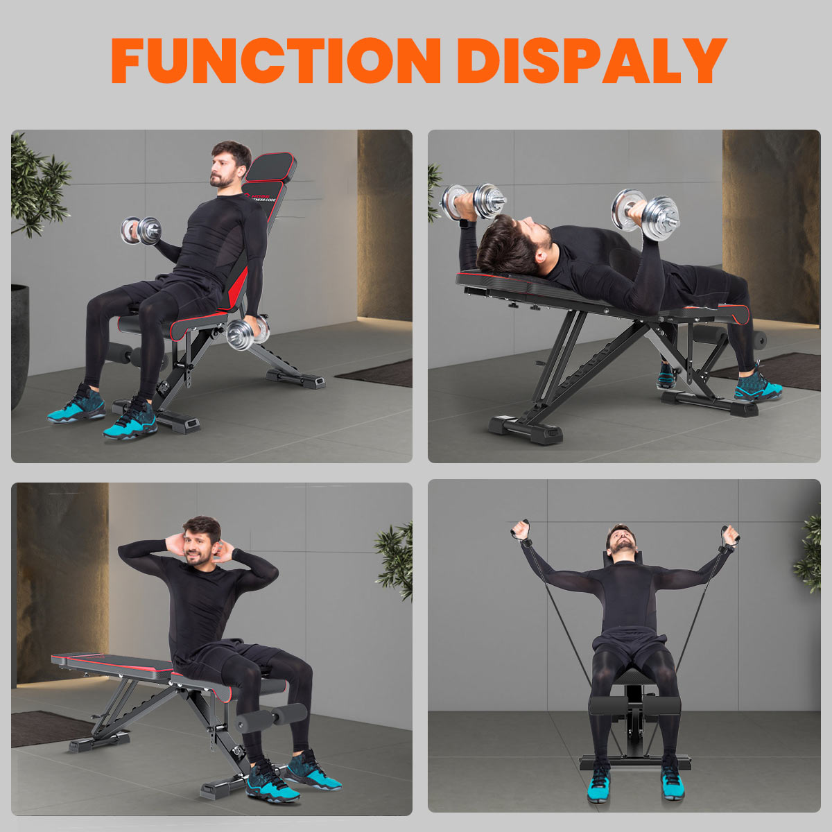 Adjustable Workout Weight Bench Folding Exercise Bench 8 Backrest Adju ...