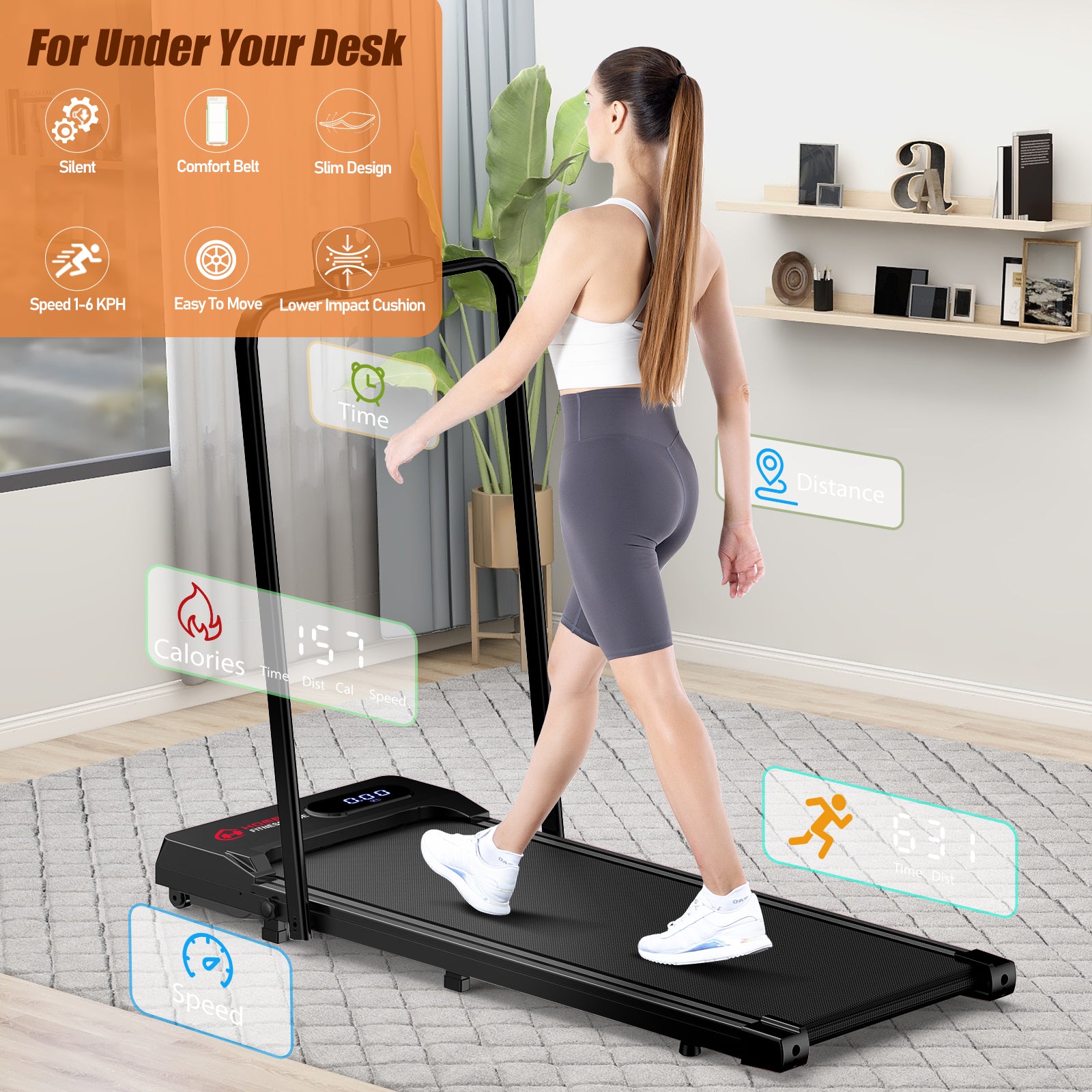 Under Desk Treadmill 1-6KM/H Walking Jogging Machine for Home Office w ...