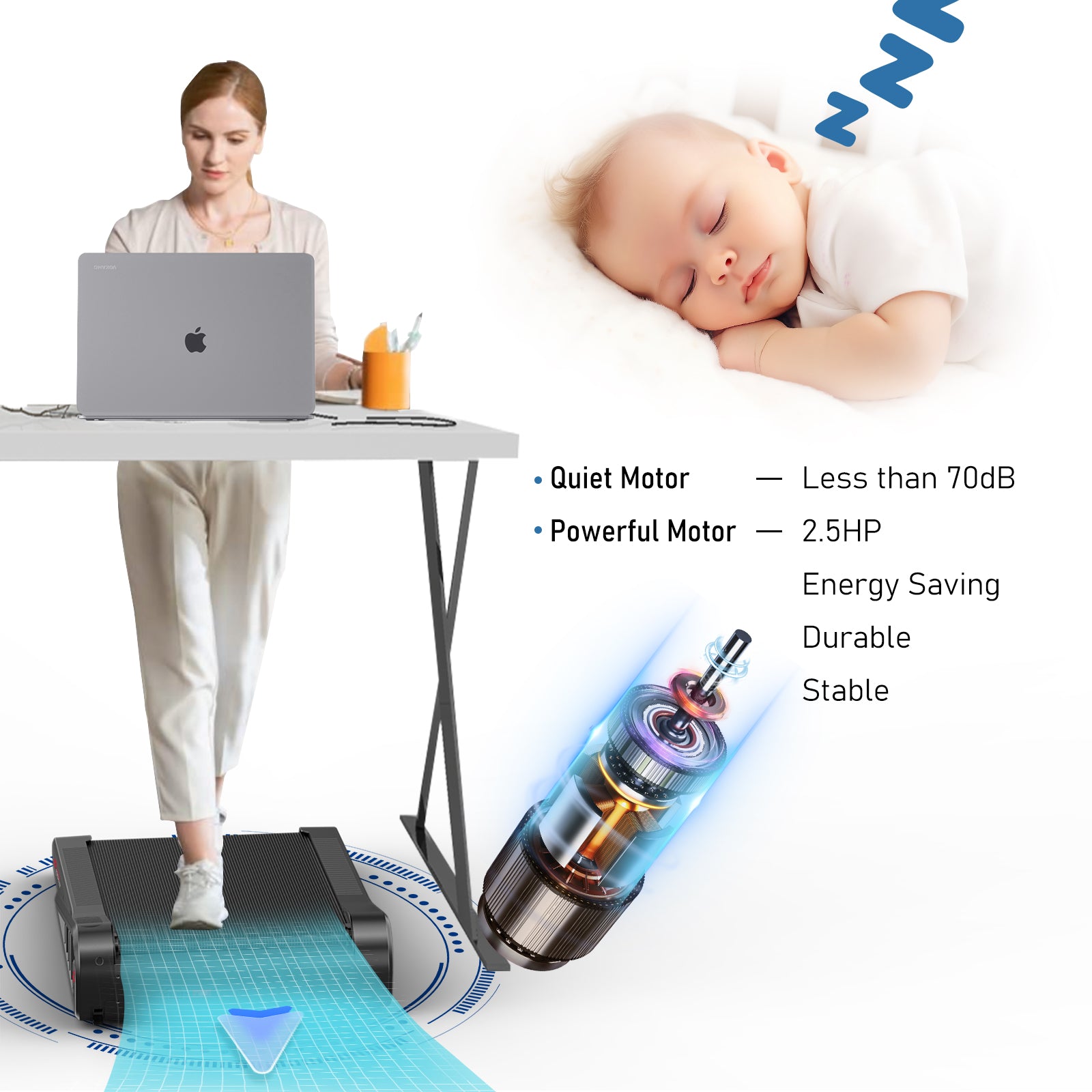 Under Desk Walking Pad Motorised Treadmill 1-6KM/H with 5% Incline LED ...